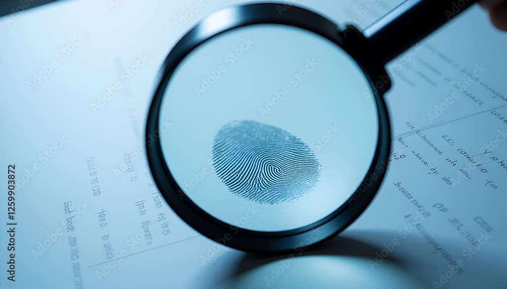 Fingerprint under magnifying glass - forensic investigation Stock Photo ...