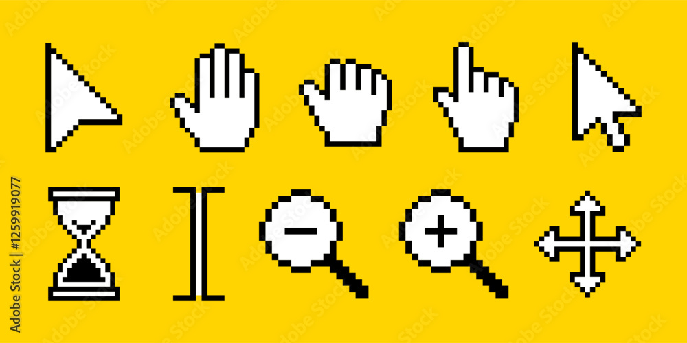 Pixel click cursor icon set, click pointer arrow, computer mouse cursor collection, pixel art ...