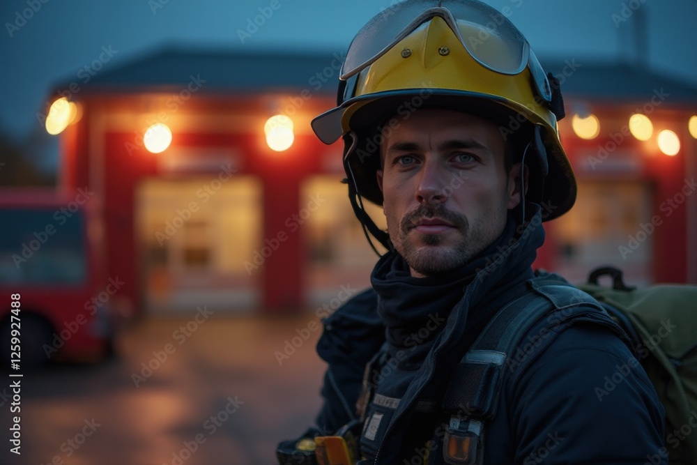 40 years old Icelander male firefighter looking at camera against ...