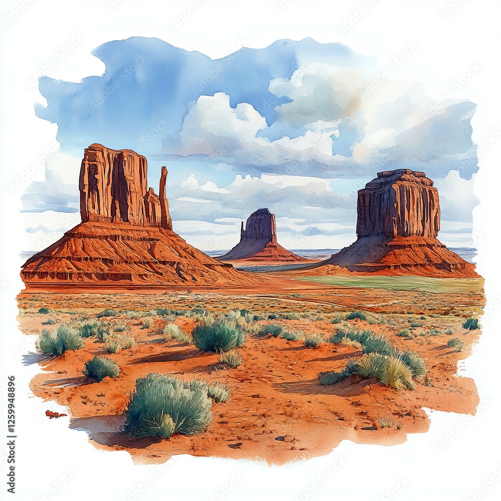Monument Valley, Watercolor Clipart Illustration, Western Canyon, Non ...