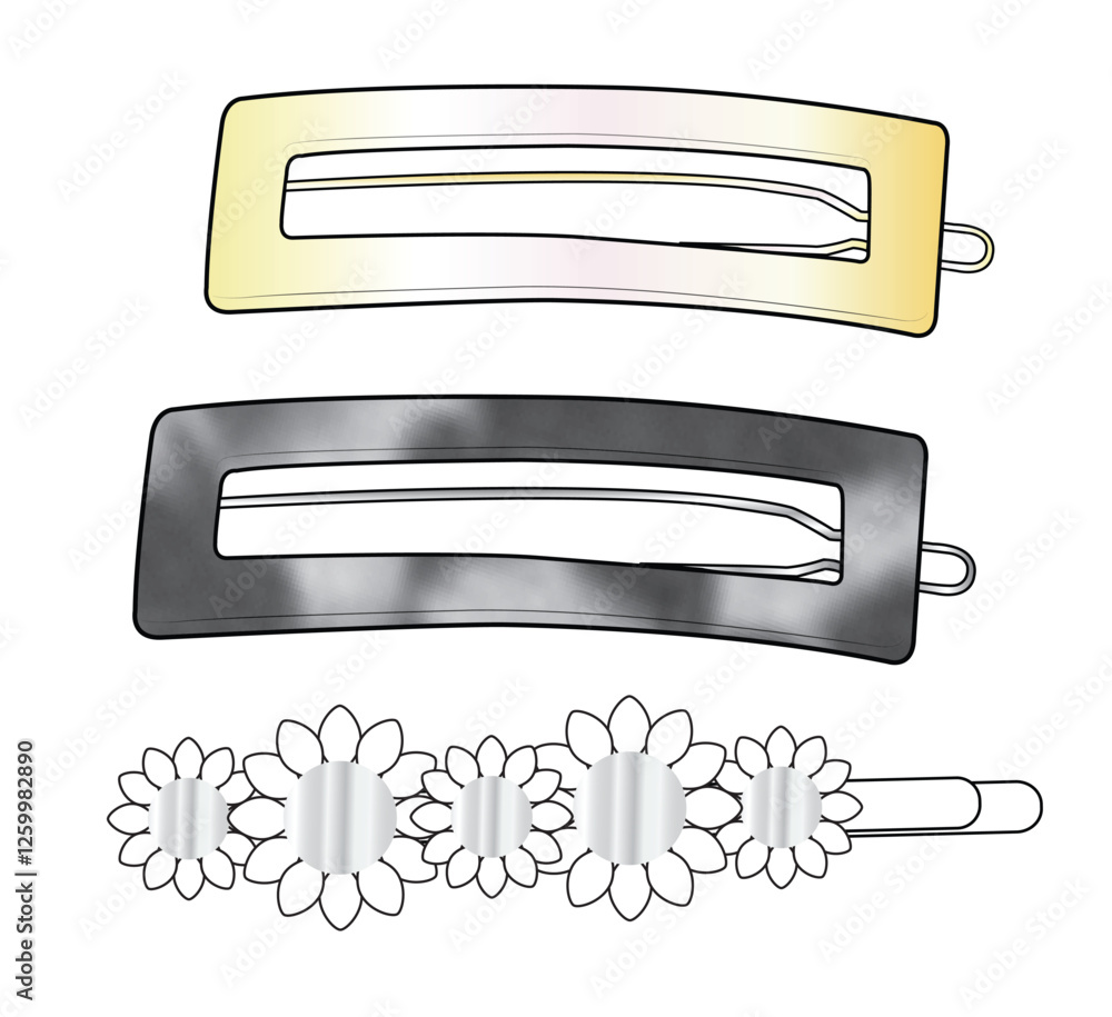 Girls hair clips vector mockup template technical flat design. Stock ...