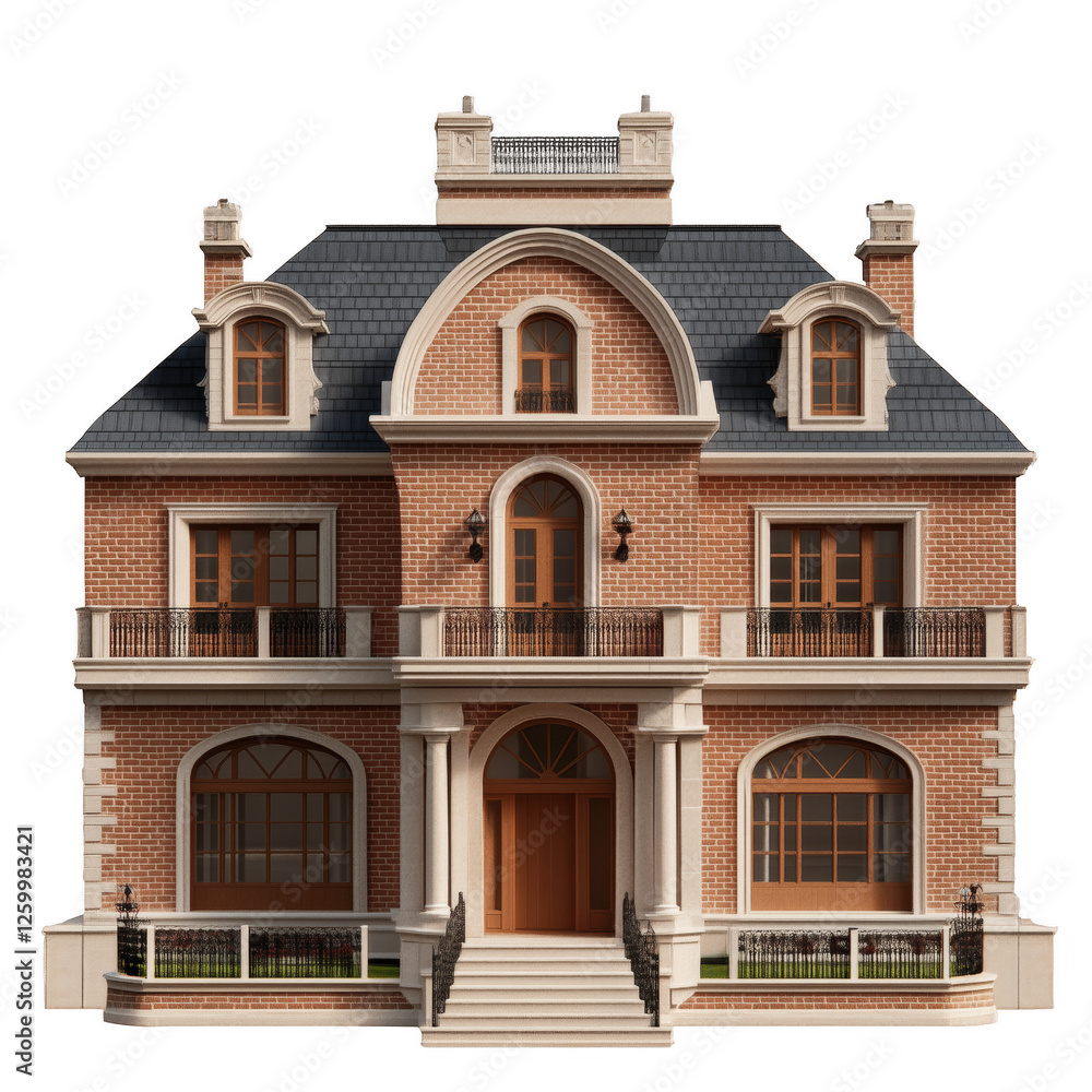 Elegant three-story brick mansion with classic architectural features ...