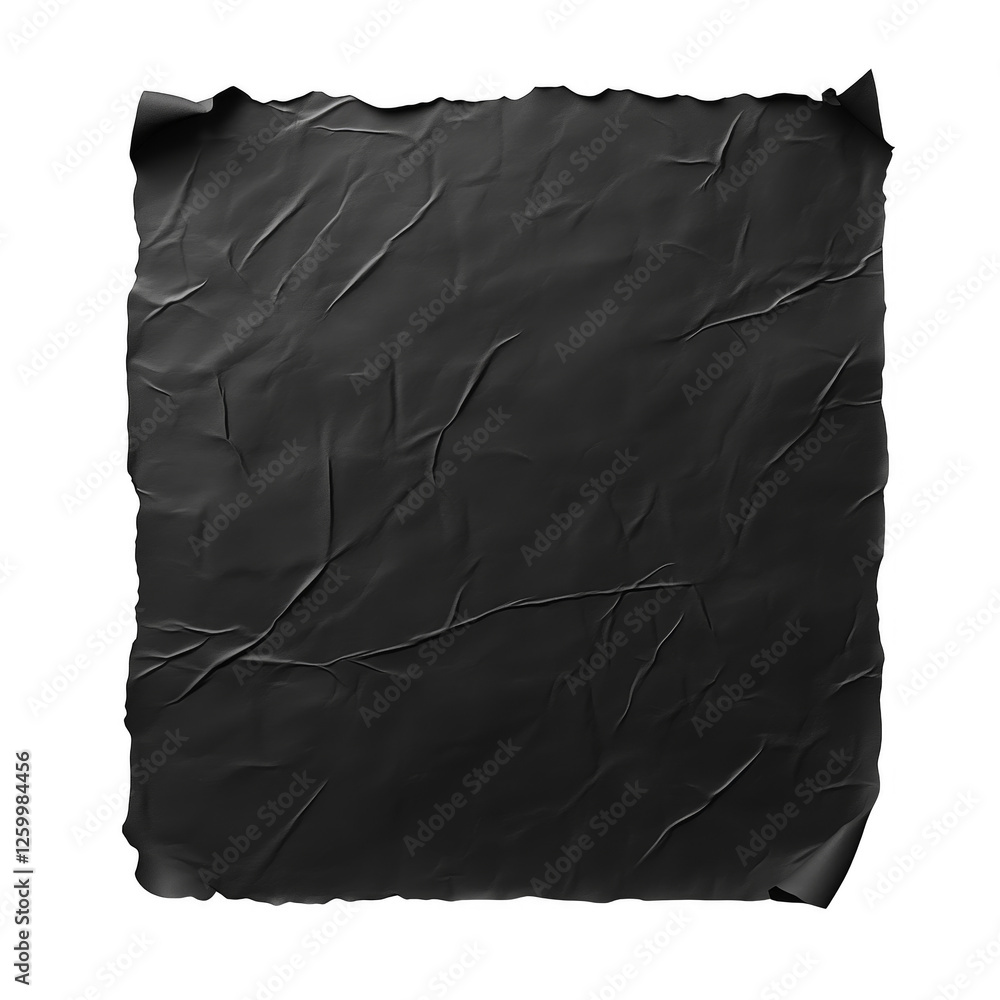 Wrinkled black paper texture with rough edges isolated on transparent ...