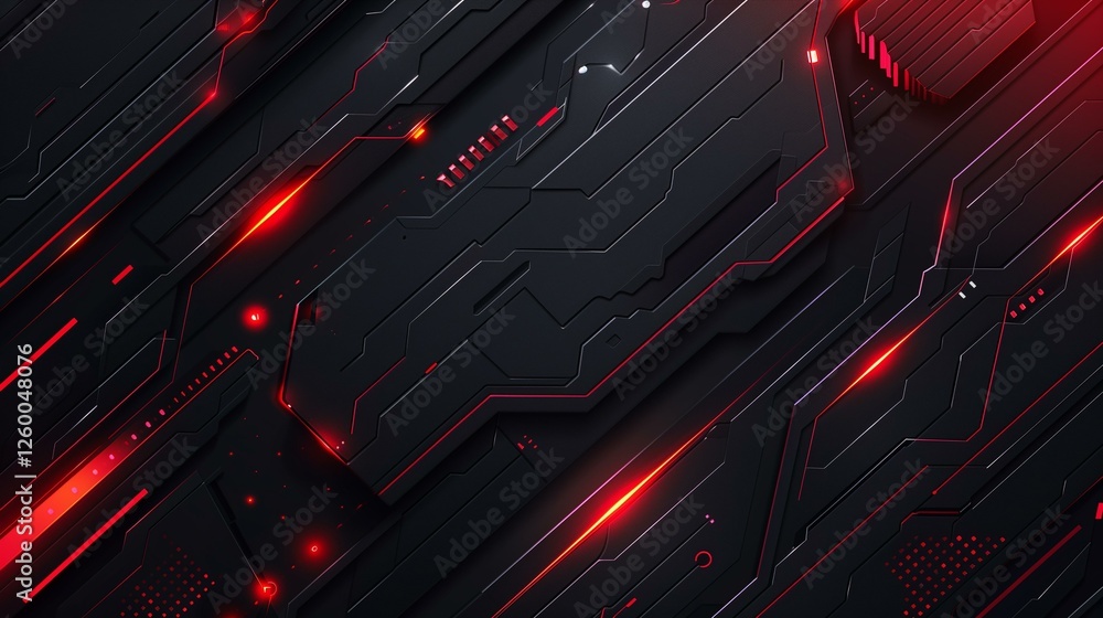 Abstract Dark Futuristic Technology Background with Red Neon Lines and ...