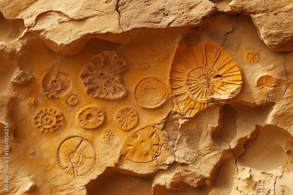 Unique fossil formations visible in sedimentary rock layers at a ...