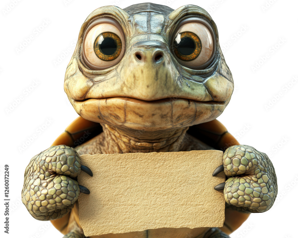 turtle making funny face while holding blank sign, showcasing its ...