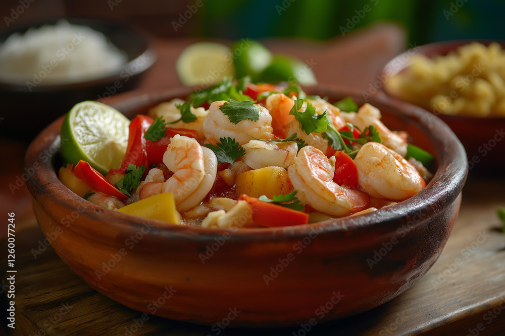 Traditional Brazilian Moqueca seafood stew in a rustic clay pot Stock ...