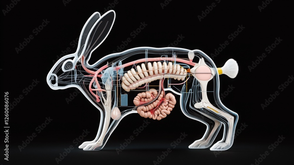 Detailed Cutaway Illustration of Rabbit Anatomy Displaying Internal ...