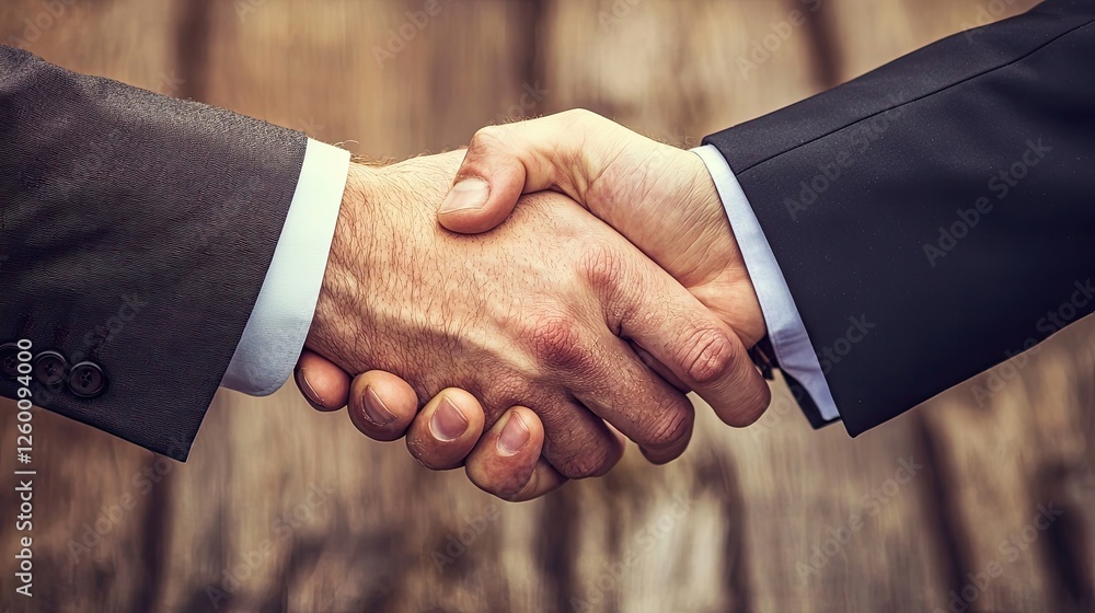 Black and white close-up of a handshake between two business professionals. Symbol of agreement ...