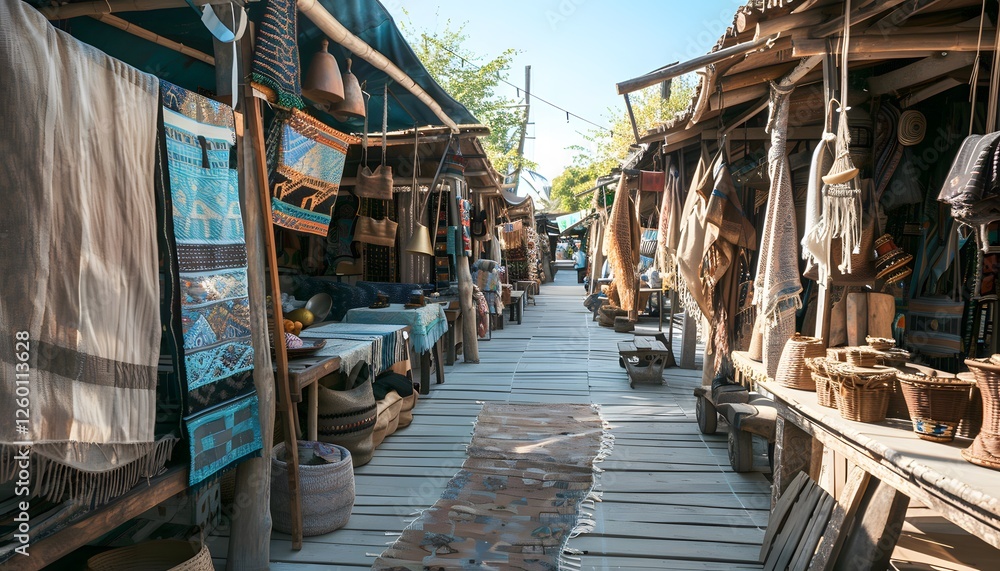 Vintage marketplace with weathered wooden stalls, rich earthy tones ...