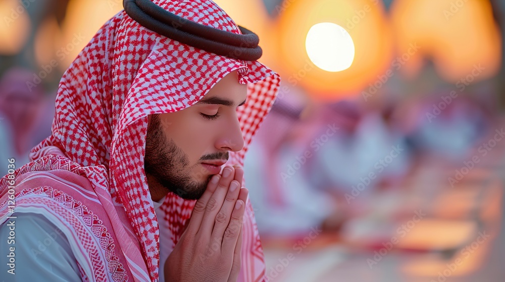 Men in traditional clothing offering prayers at a mosque HD 8K ...