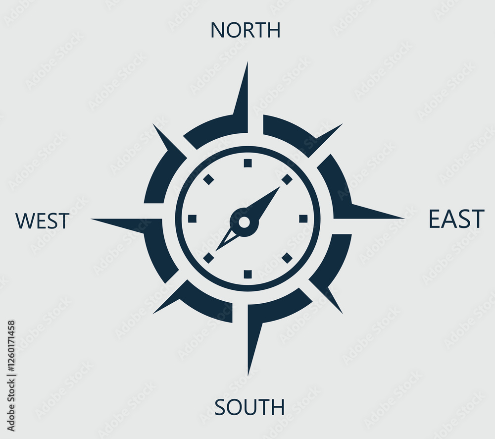 Compass Rose Design . Four Direction Navigation Symbol with North, East ...