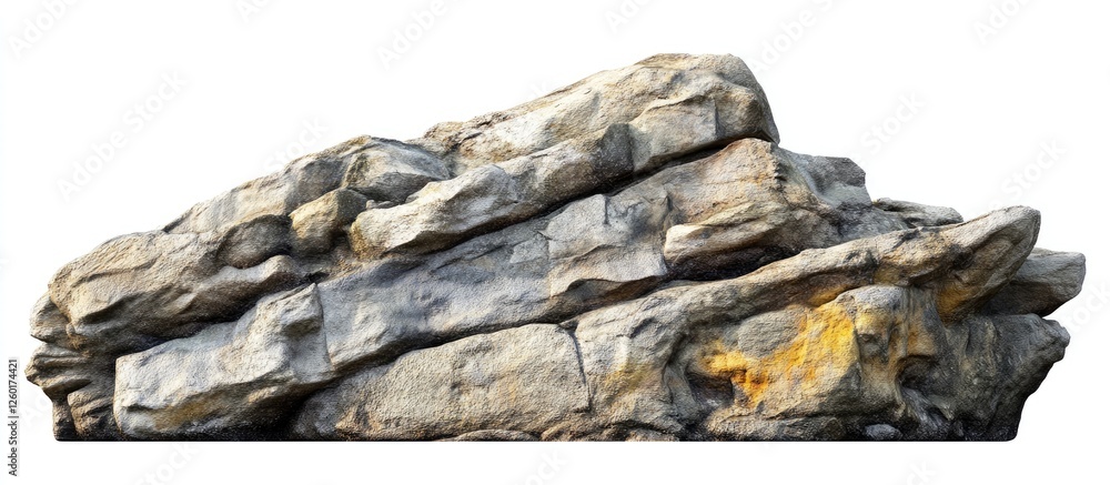 Layered gray and yellow rock cliff formation with rugged texture ...