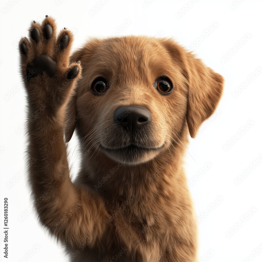 Adorable golden puppy with one paw raised giving a friendly wave Its ...