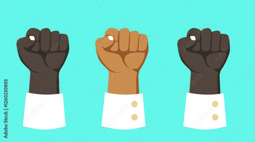 Empowerment through unity diverse fists raised in solidarity graphic ...