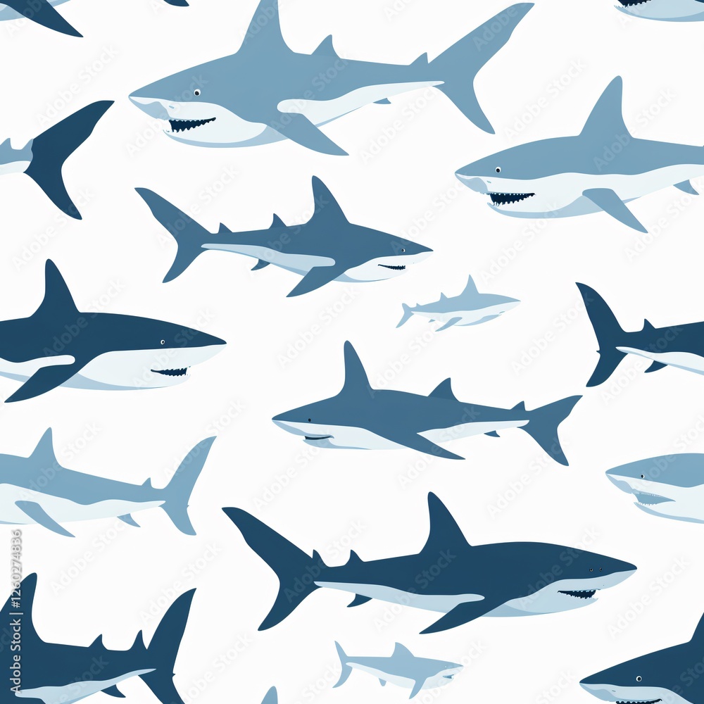 seamless pattern of sharks on white background, wallpaper, banner ...