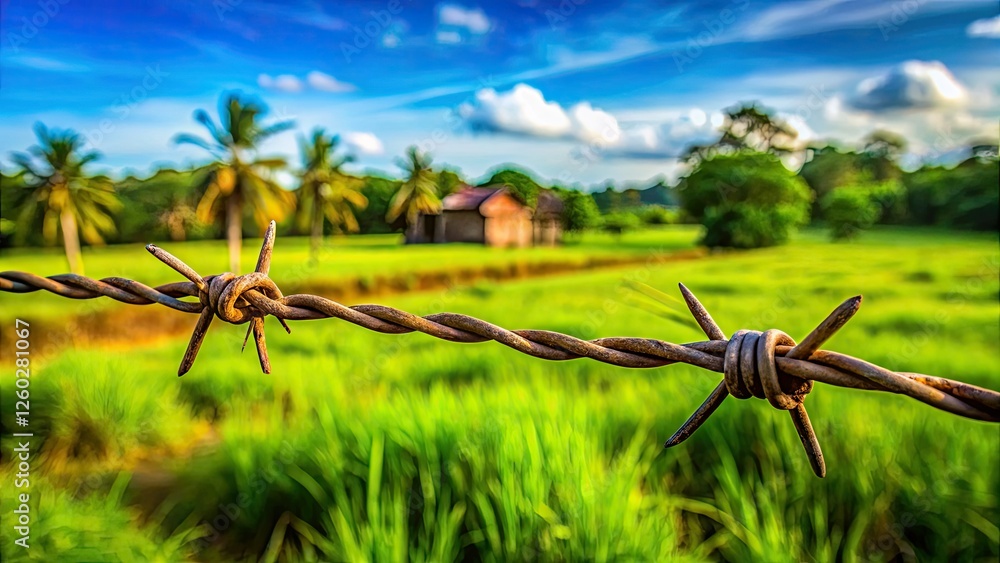 Authentic Cambodian barbed wire images: rural scenes, border fences ...