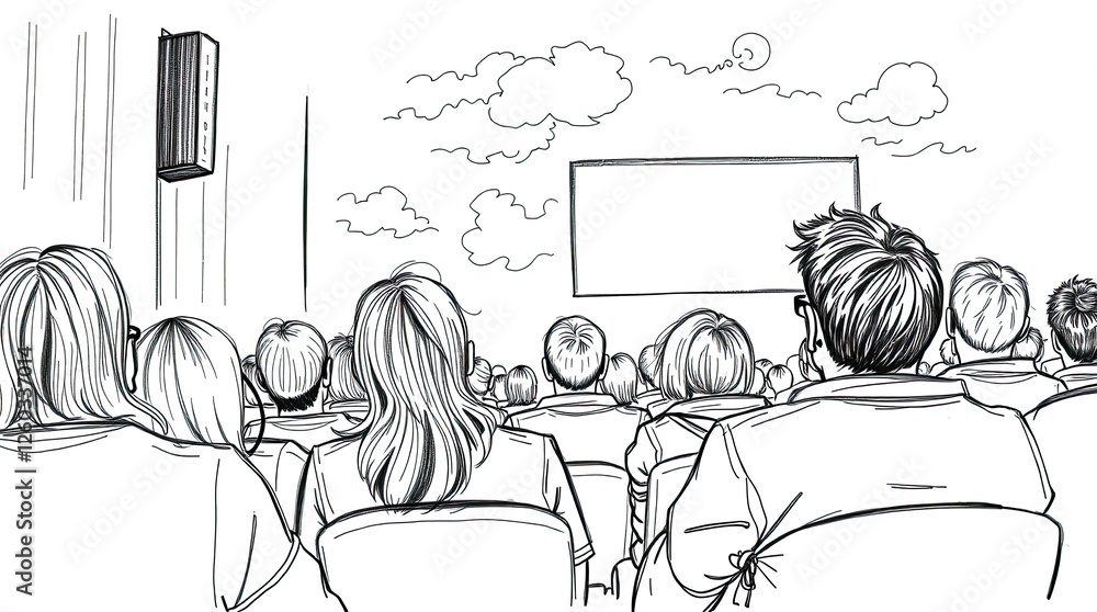 Engaging audience at a theater coloring page and line art drawing with ...