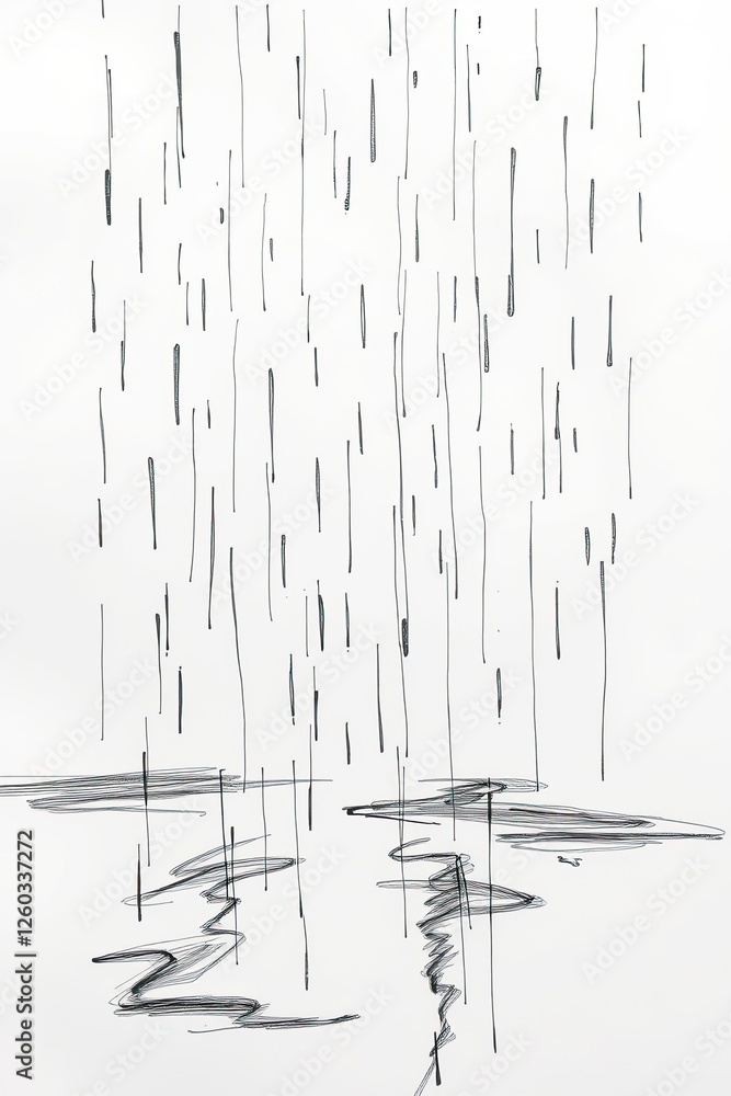 Rainy day coloring page and line art drawing featuring vertical rain ...