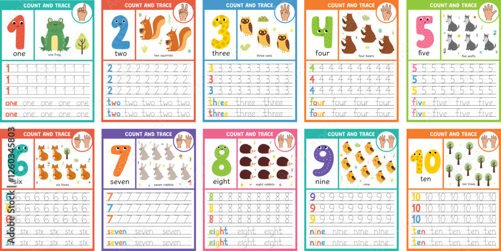 Number tracing worksheets bundle for kids. Learning numbers 1-10 ...
