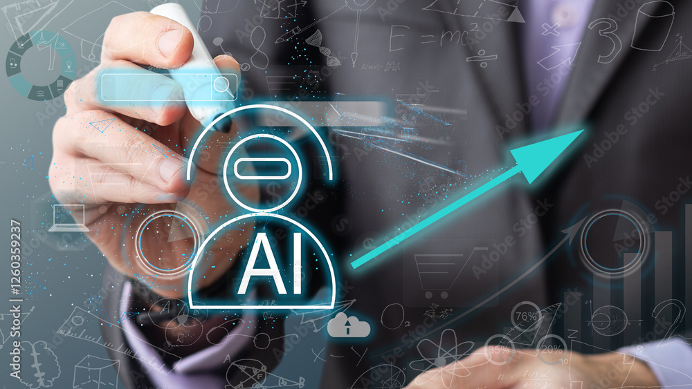 Programmer people working laptops or smartphones with AI, artificial intelligence software ...