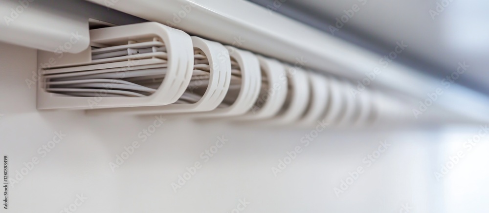 Zdjęcie bez tantiem: Plastic cable management channel on a white wall ...