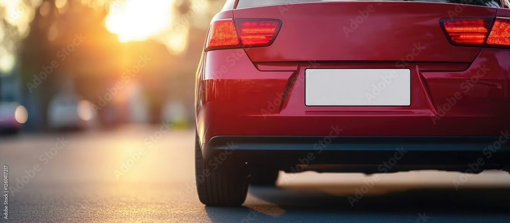 Vehicle license plate with technical details focusing on a red car ...