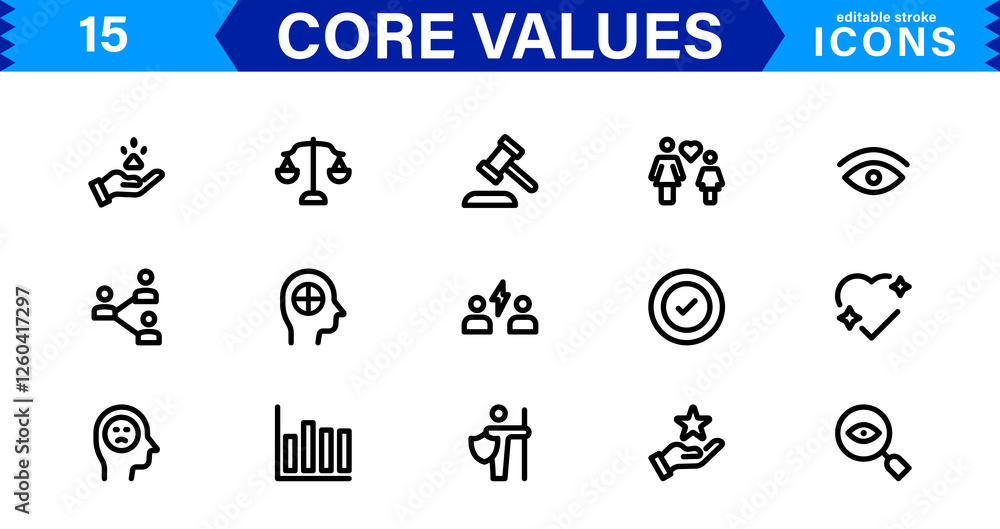 Core Values Icon Set. Minimal and Modern Vector Icons for Integrity, Ethics, Leadership, UI, Web ...
