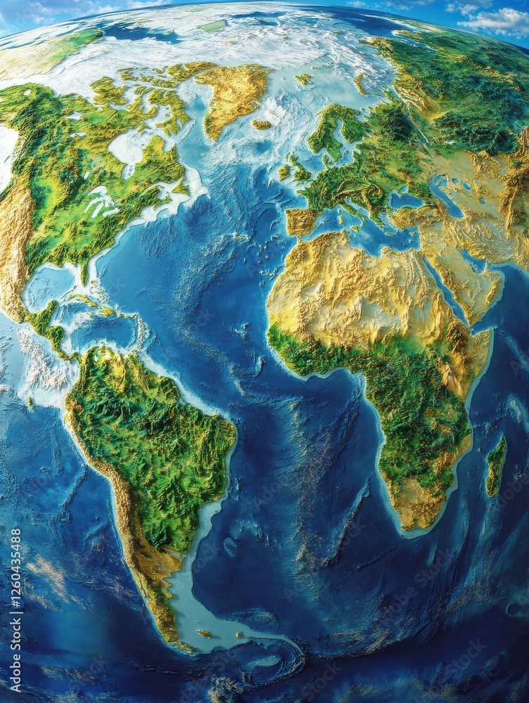 A detailed physical map of the world provides a high-resolution ...