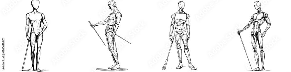 Artistic sketches of human figures in various poses with a focus on ...