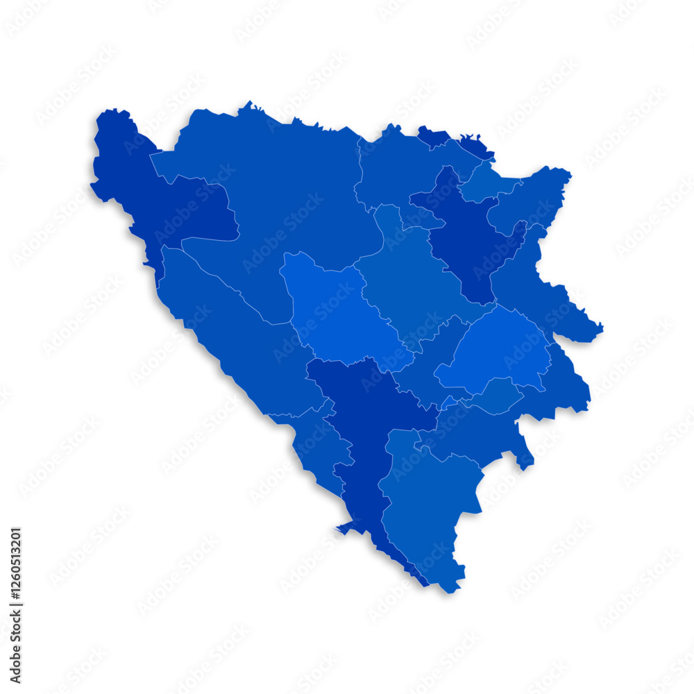 Bosnia and Herzegovina map with border highlighted regions, states ...