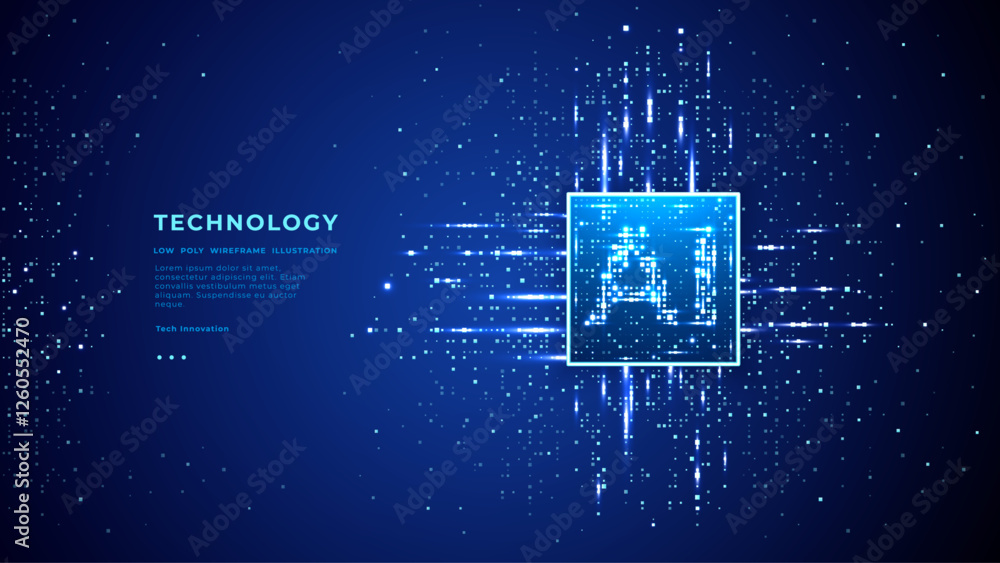 Futuristic AI chip on technology blue background. Artificial Intelligence semiconductor on ...