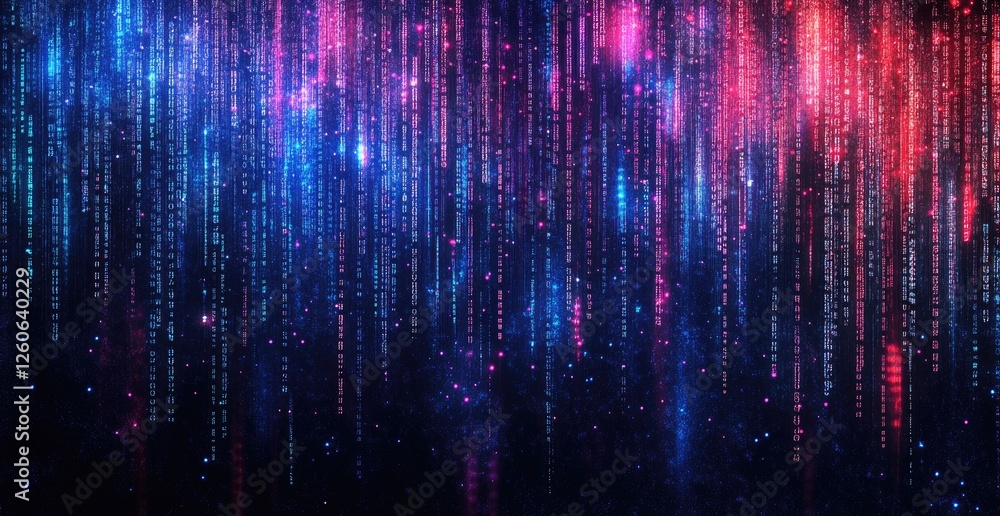 Holographic network with encrypted data streams for tech expo signage and app interfaces. Neon ...