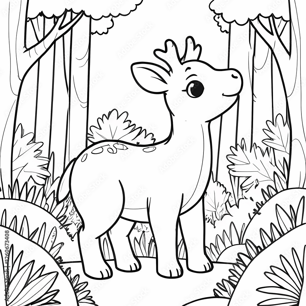 Cute Deer Coloring Pages For Kids. Deer Cartoon Coloring Book Printable ...