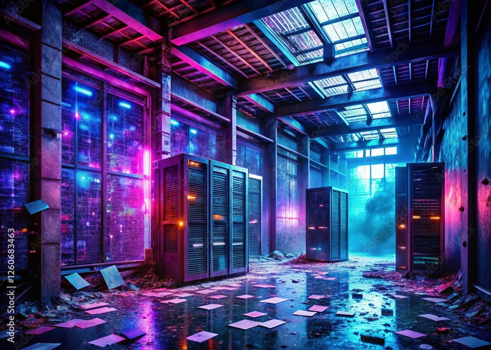 Futuristic Law Office: Neon-Lit Server Room & Holographic Legal ...