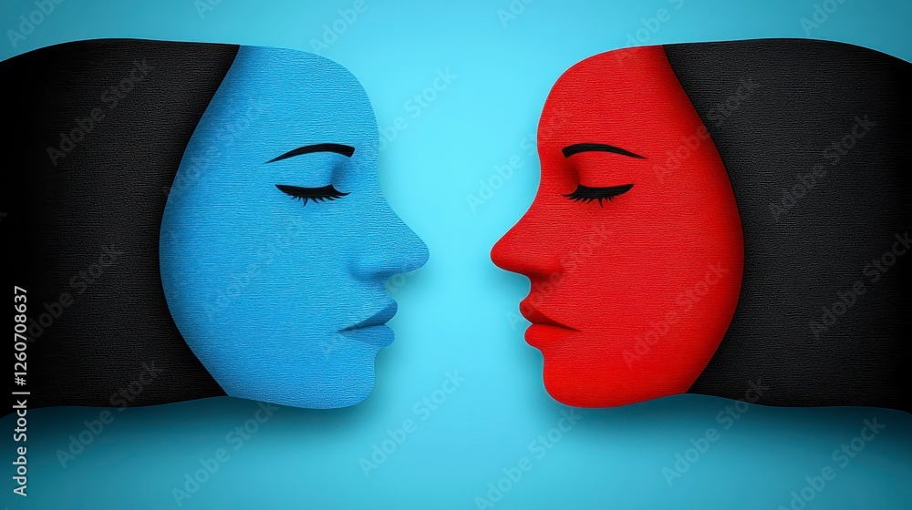 Ilustración de Stock Two stylized faces, side profile, rendered with ...
