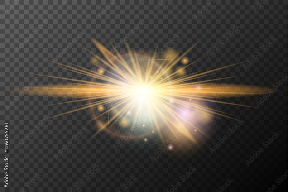 Light flash effect with flares and glow on a transparent background ...