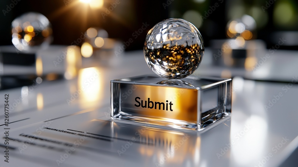Glass globe submit button success completion achievement finish goal ...