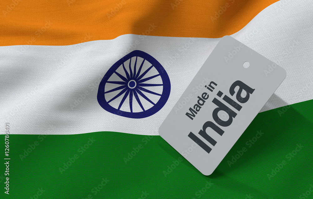Indian flag with Made in India on a price tag - 3D Illustration Stock ...