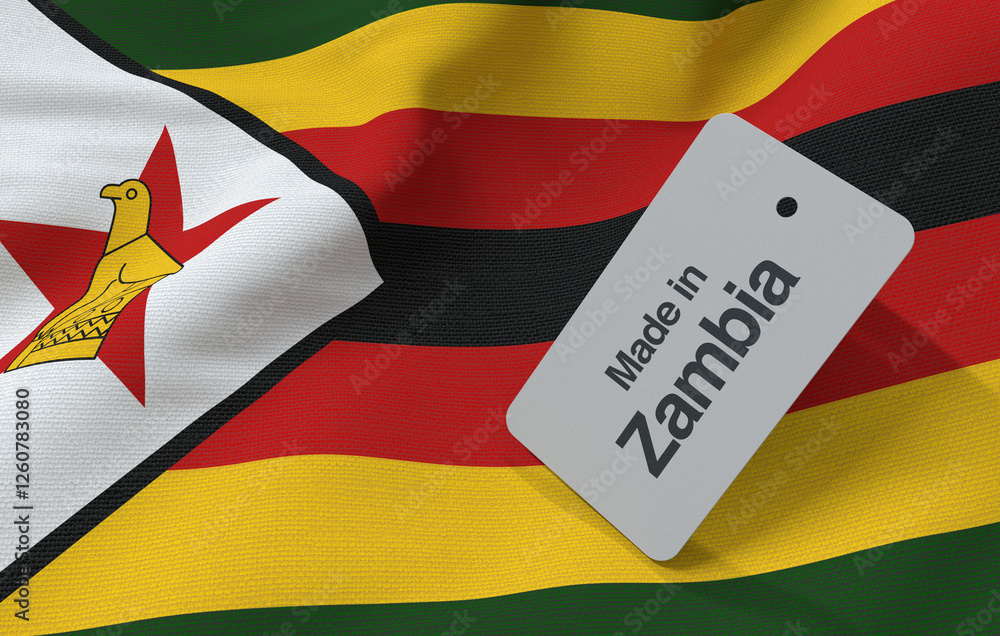 Zambian flag with Made in Zambia on a price tag - 3D Illustration Stock ...