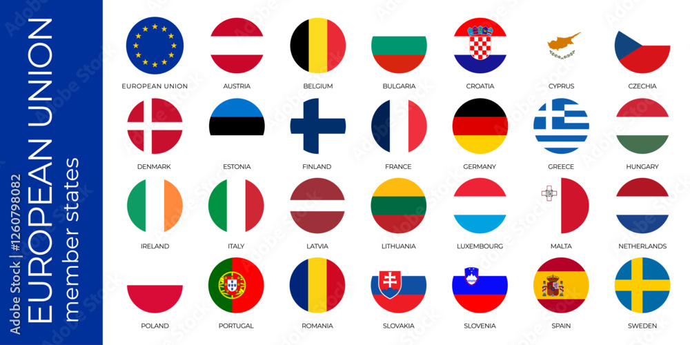 Vector illustration of circular flags representing European Union ...