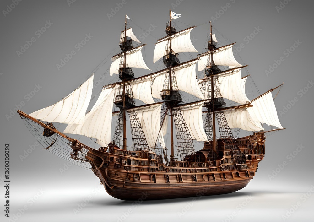 Detailed 3D model of pirate ships with sails maritime adventure on ...