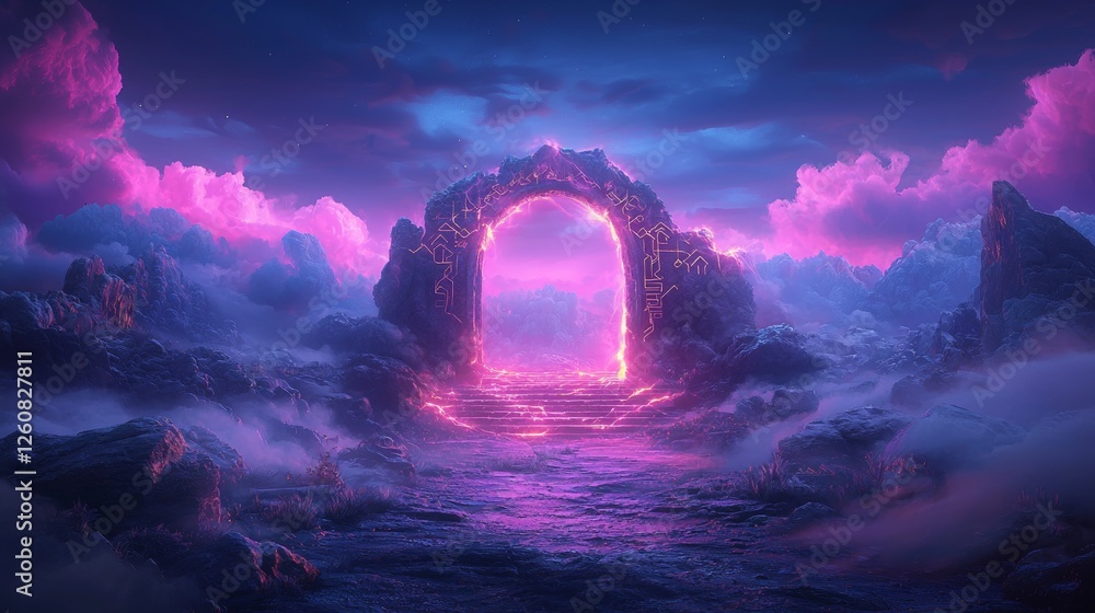 Mystical dwarven vault entrance with glowing runes and enchanted ...