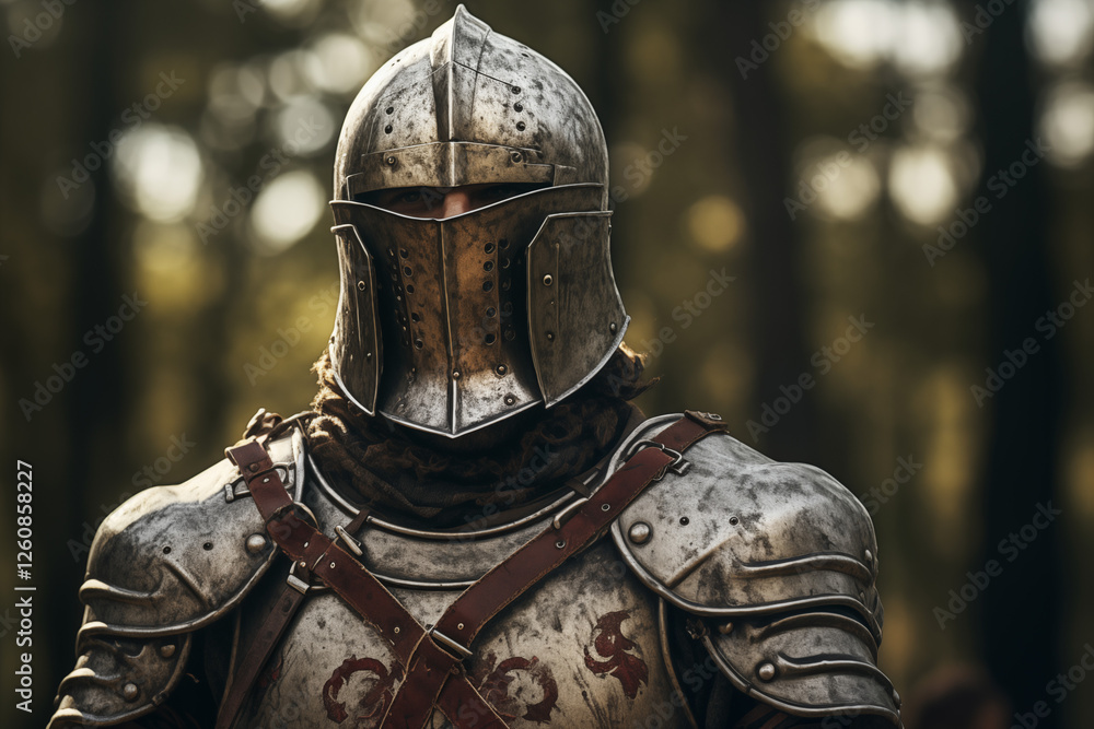 Majestic Medieval Knight in Full Armor on Horseback, Ready for Battle with Sword and Shield – A ...