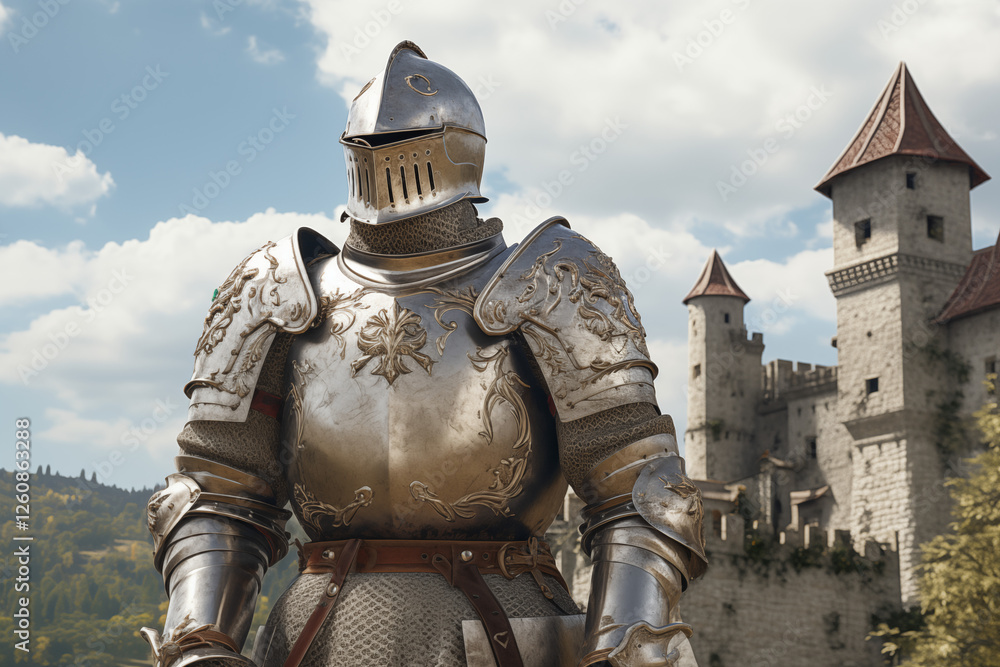 Majestic Medieval Knight in Full Armor on Horseback, Ready for Battle ...