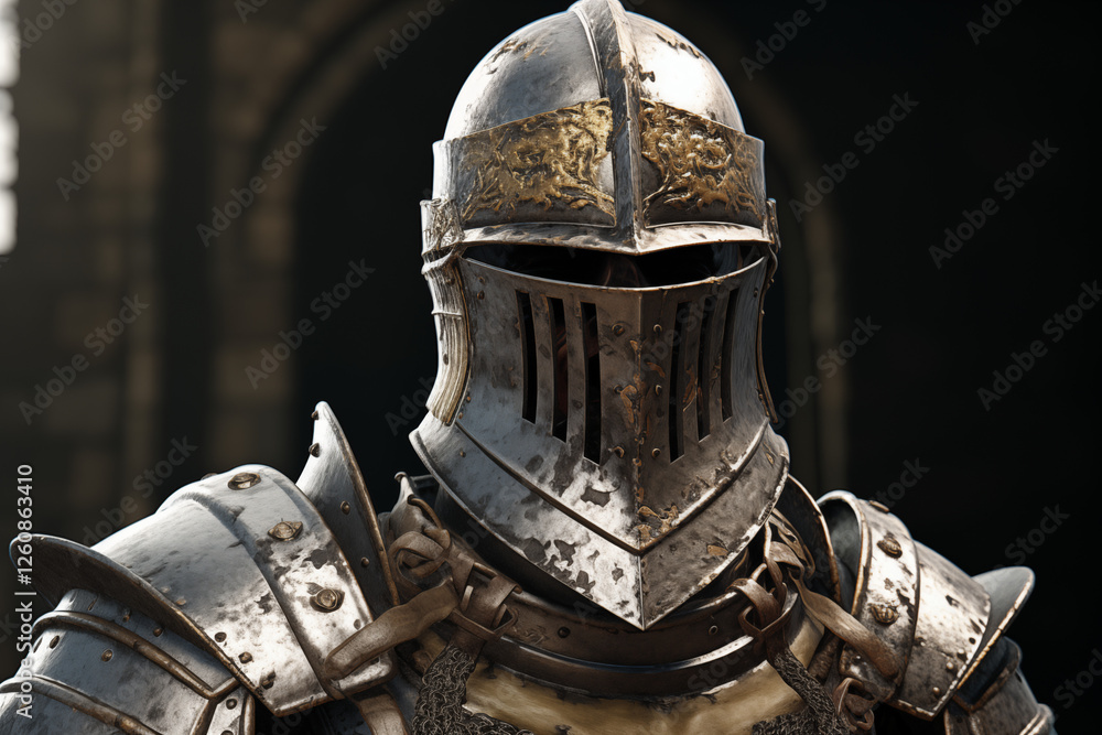 Majestic Medieval Knight in Full Armor on Horseback, Ready for Battle with Sword and Shield – A ...