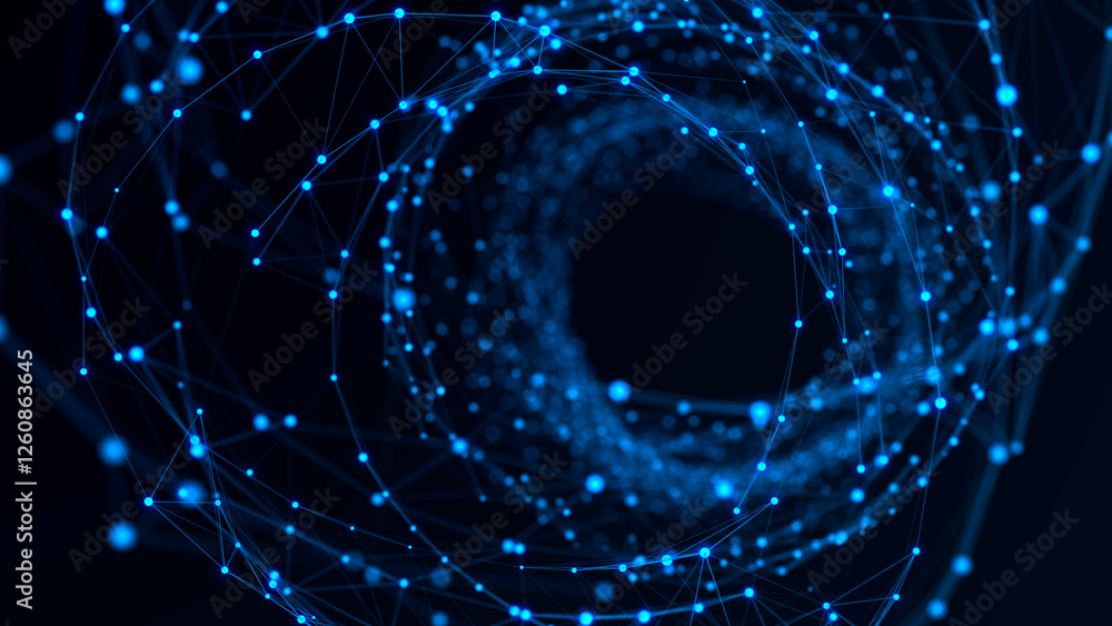 Abstract digital wormhole. Sci-fi tunnel or portal. Digital binary data tunnel. Futuristic space ...