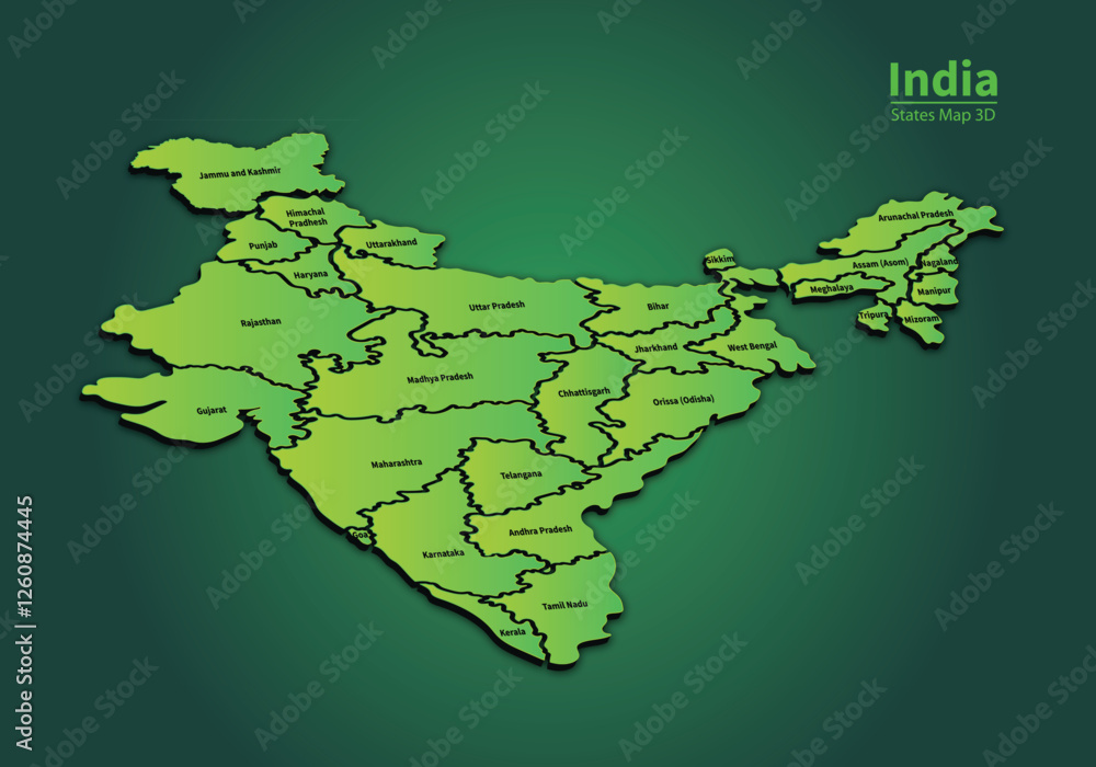 3D India map illustration with states Vector infographic design. Stock ...