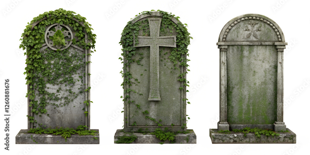 Weathered Gravestones Covered in Moss, Three Unique Styles for ...