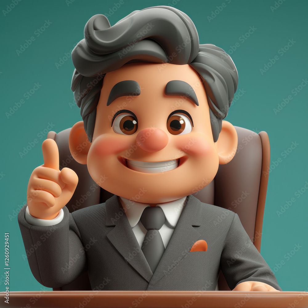 3D animation cartoon character - a smiling man with thick gray hair ...